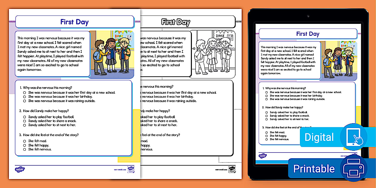 First Day of School Reading Passage Comprehension for ELL