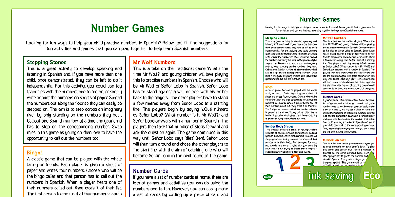 👉 Spanish Number Games and Activities