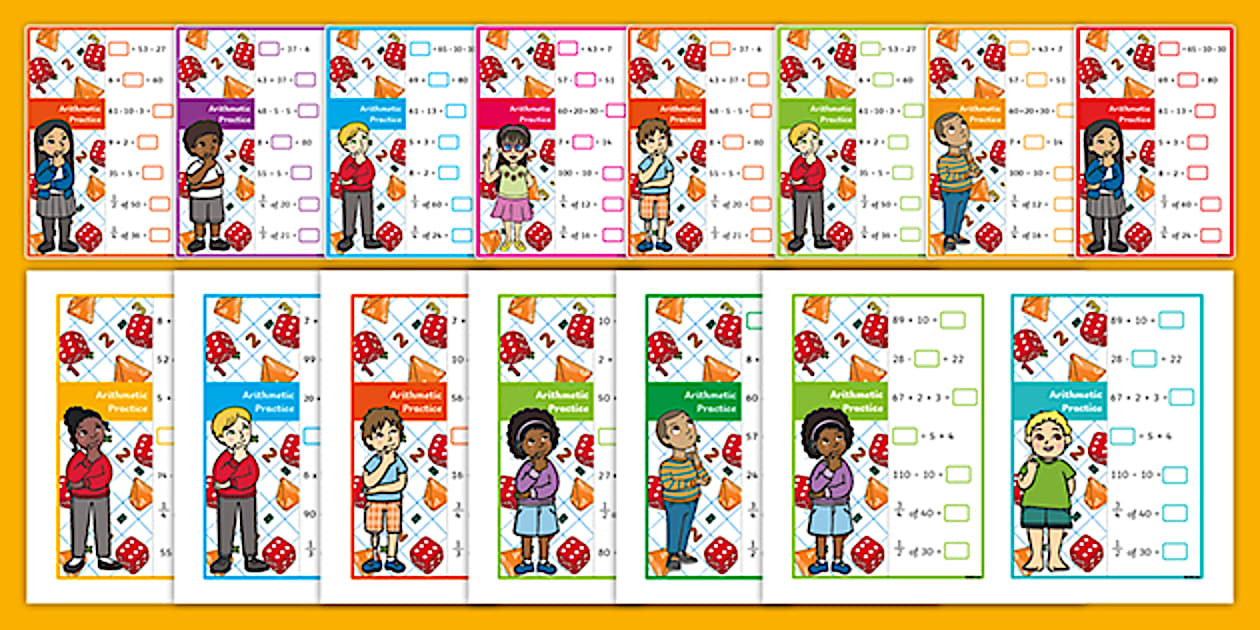 Year 2 Arithmetic Practice Bookmarks Bumper Pack - Twinkl