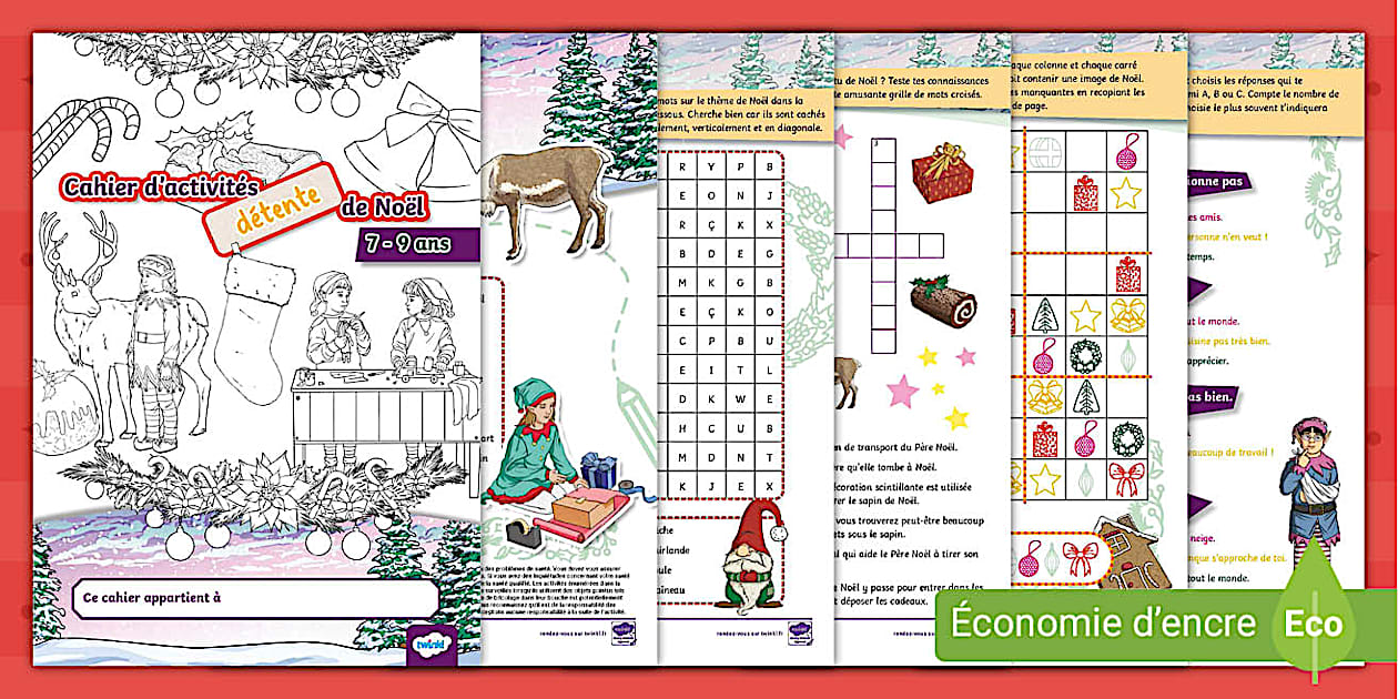 Cahier d'activités détente et autonomie de Noël pour 7-9 ans