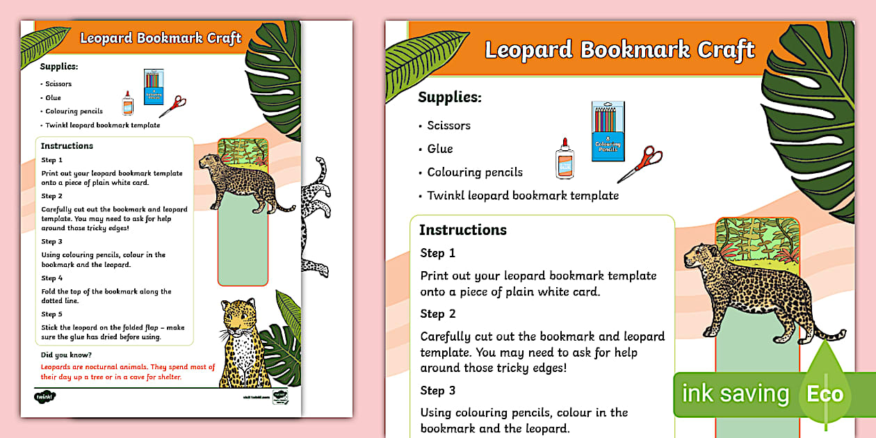 Leopard Bookmark Craft for art lessons and English lessons.