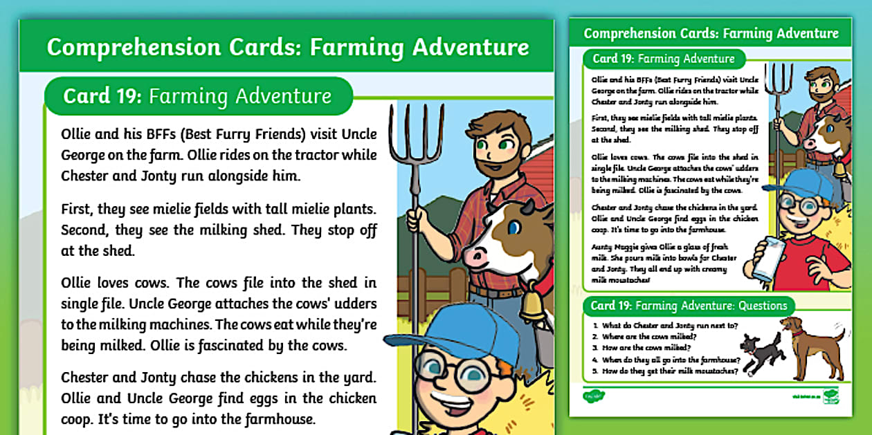 Comprehension Card: Farming Adventure (teacher made)