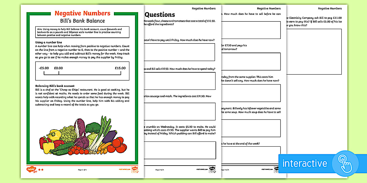 UKS2 Negative Numbers Differentiated Worksheets - Twinkl
