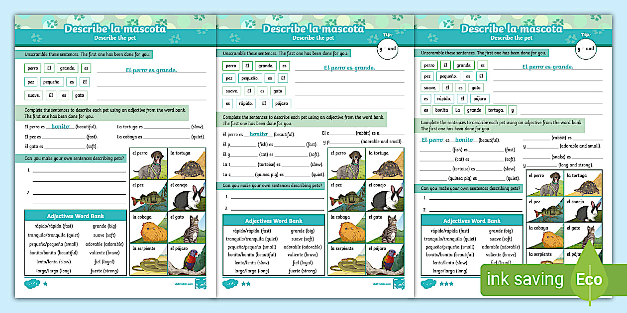 👉 Pets in Spanish Activity Sheets for teaching Spanish words.