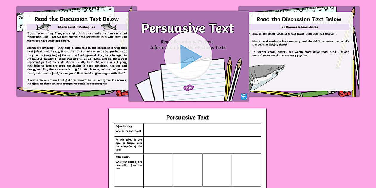 SA Persuasion Text Read, Record and Present Information Lesson Pack