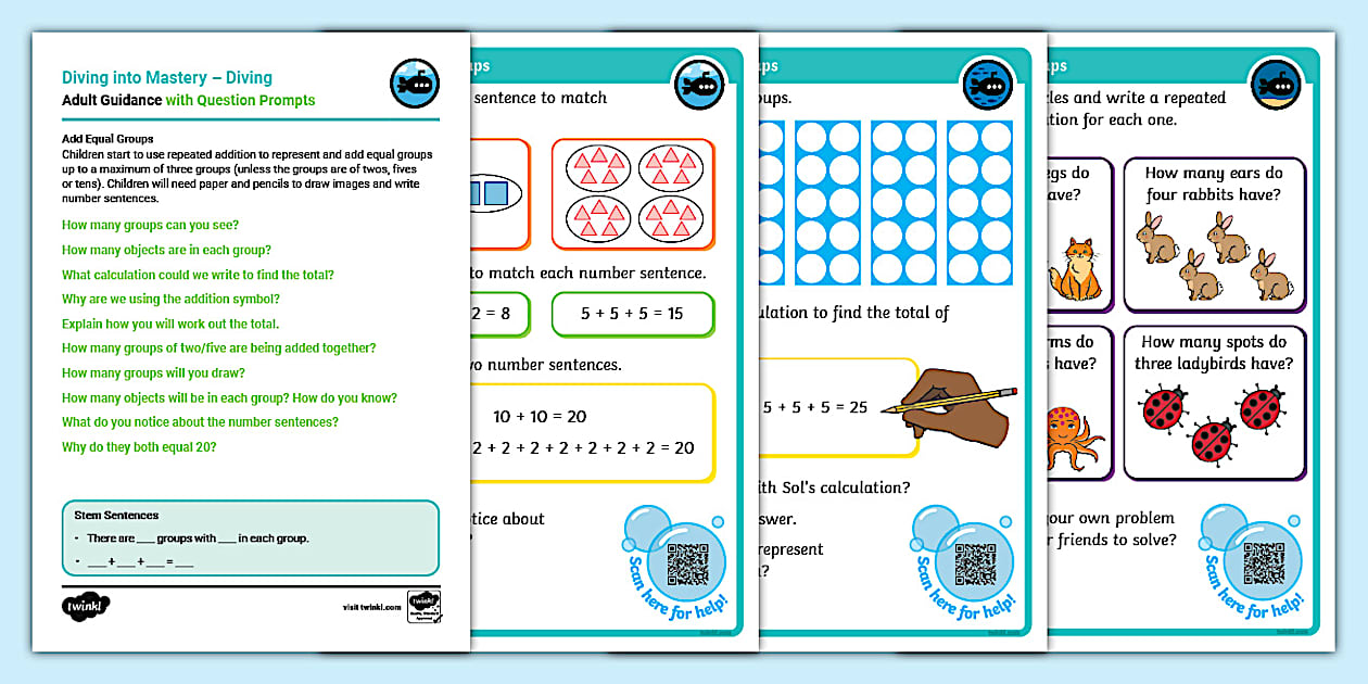 👉 Y2 DiM: Step 3 Add Equal Groups Activity Cards - Twinkl