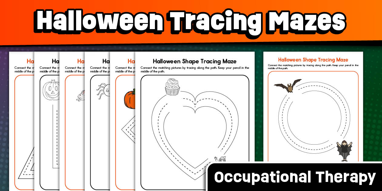 Halloween Shape Tracing Mazes Activity Mats for OT