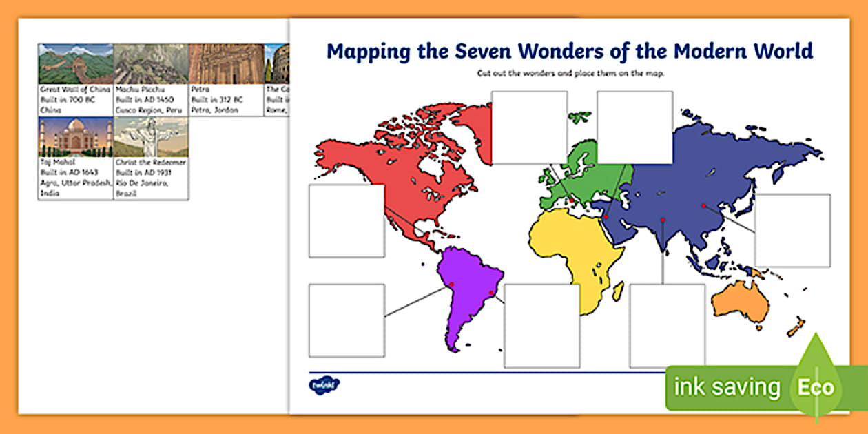 Mapping the Seven Wonders of the Modern World Worksheet