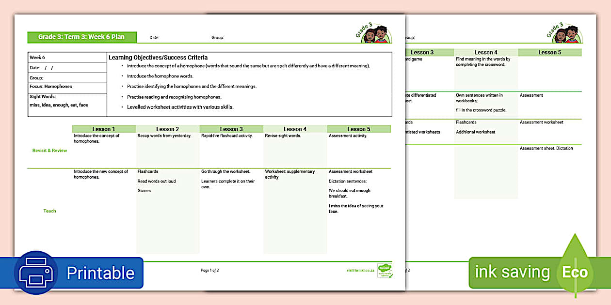 Grade 3 Phonics: Term 3 Week 6 Planning