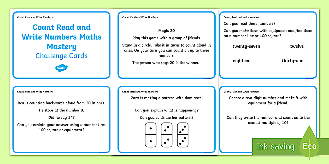 Year 1 Count Read and Write Numbers Maths Mastery Challenge Cards