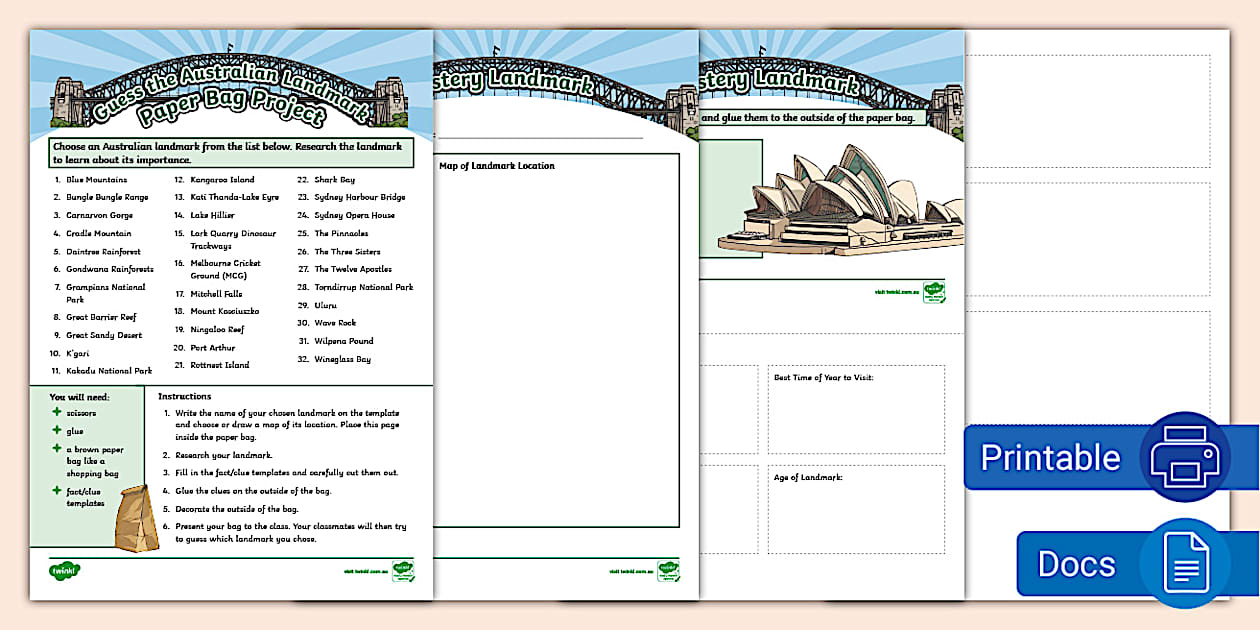 Guess the Australian Landmark Paper Bag Project - Twinkl