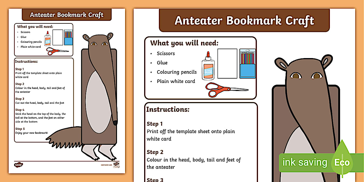 Free Anteater Bookmark Craft for Kids: Download Template!