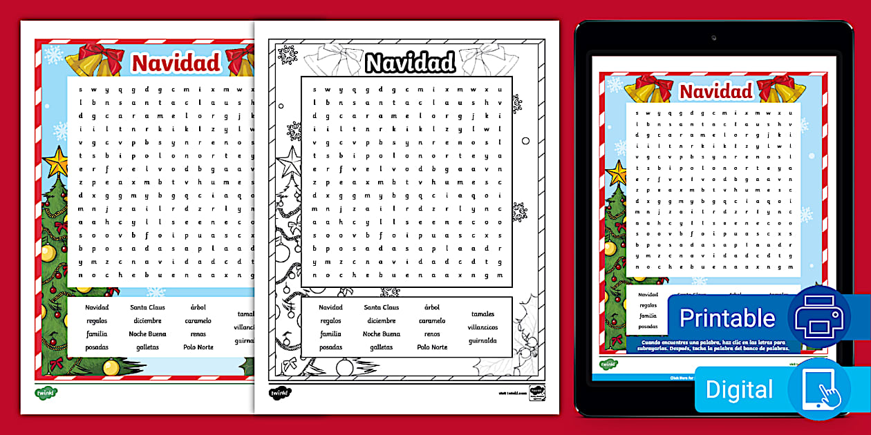 Sopa de letras para tercer grado: Navidad - Twinkl