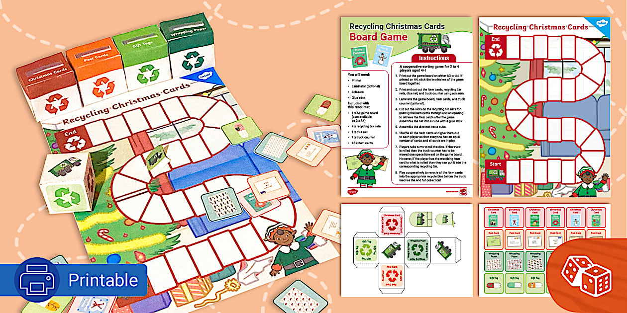 Recycle Your Christmas Cards Printable Board Game for EYFS