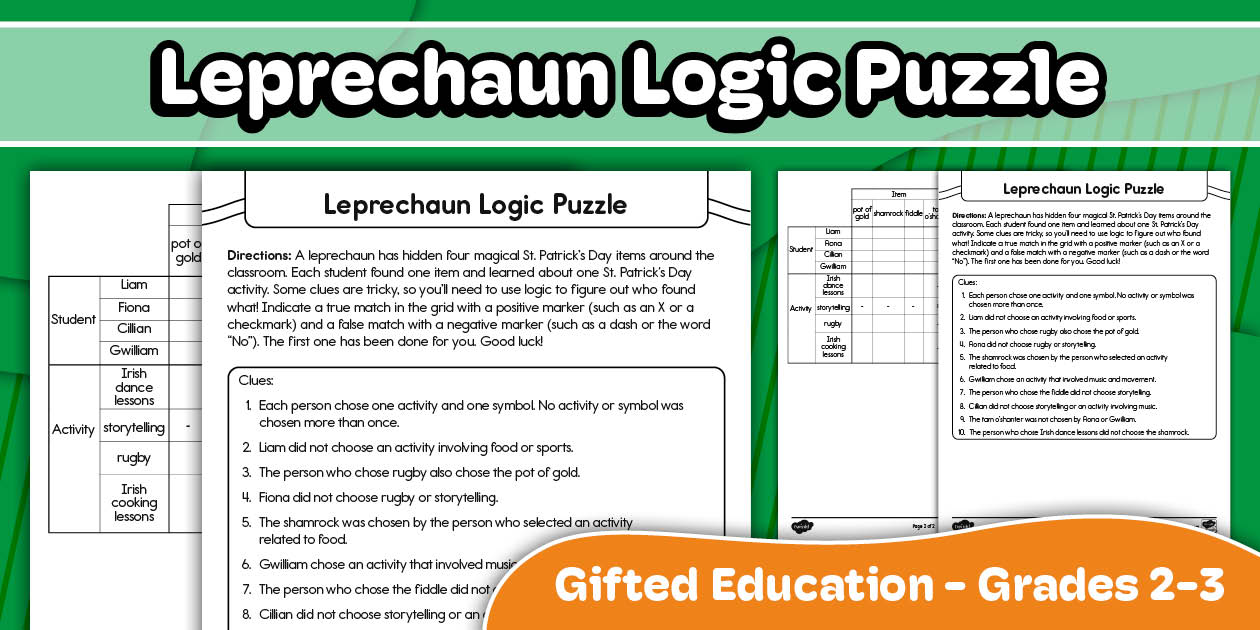 Leprechaun Logic Puzzle for Gifted Education