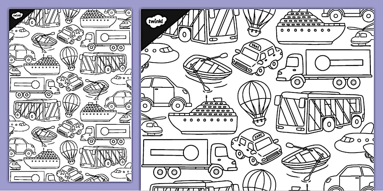 * NEW * Transport Pattern Doodle Colouring Sheet - Twinkl
