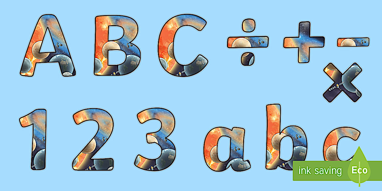 Cursive Space Themed A4 Detailed Images Display Lettering