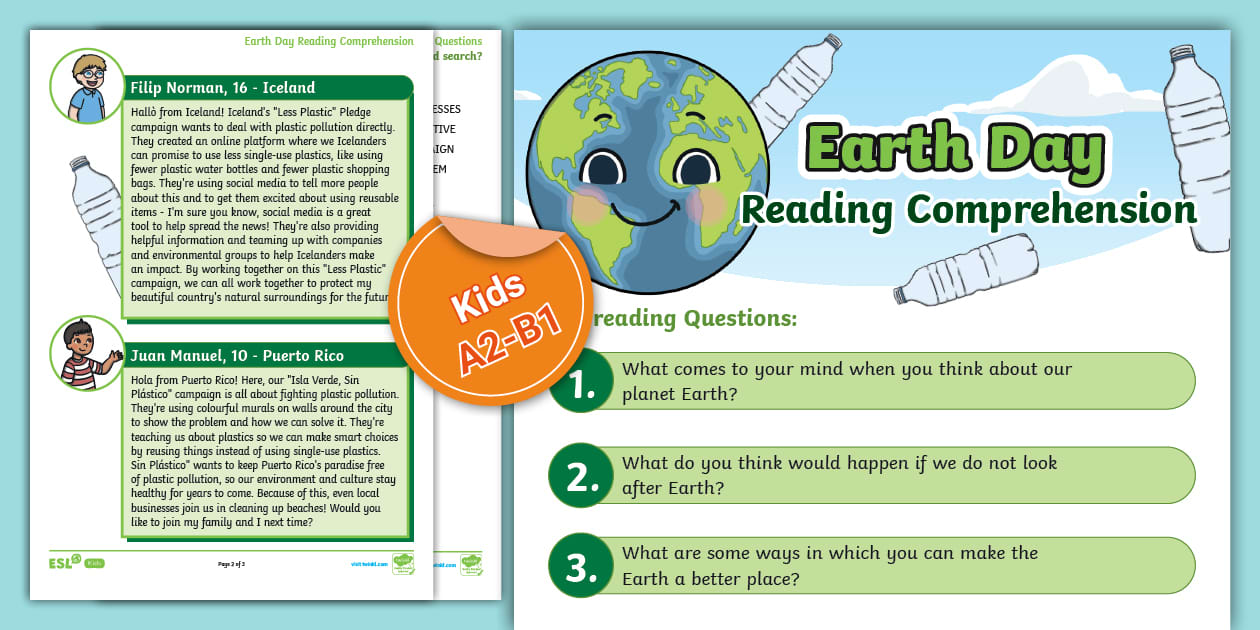 Earth Day Reading Comprehension [Kids; A2-B1] (teacher made)