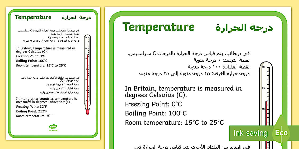 Temperature Display Poster - Arabic/English (teacher made)