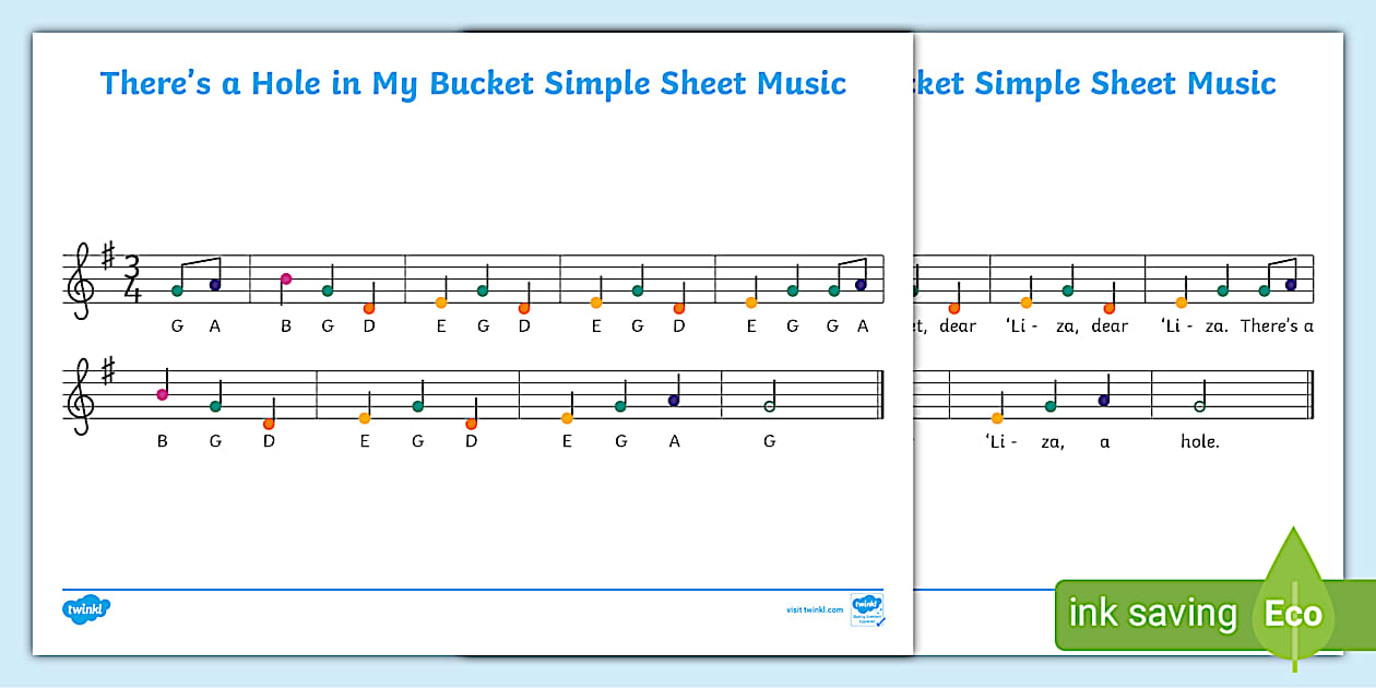 👉 There's a Hole in my Bucket Simple Sheet Music - Twinkl