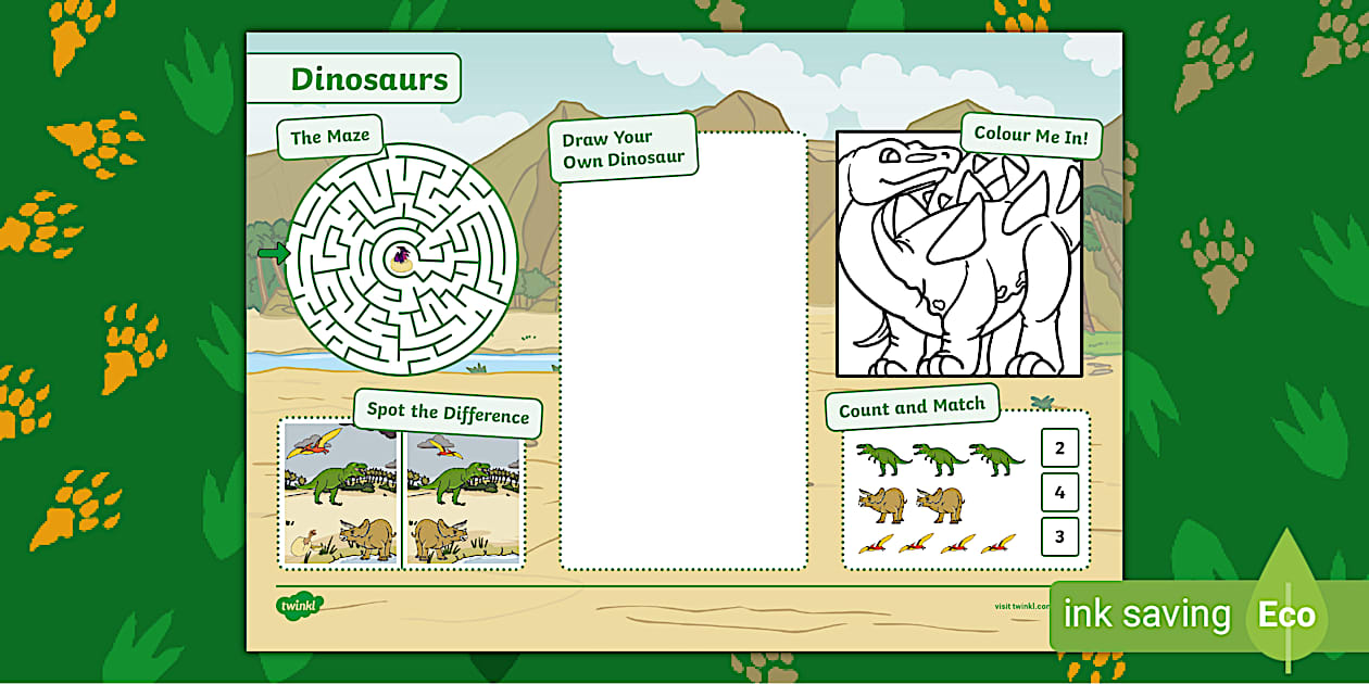 Dinosaur A4 Place Mat Activity Sheet (teacher made) - Twinkl