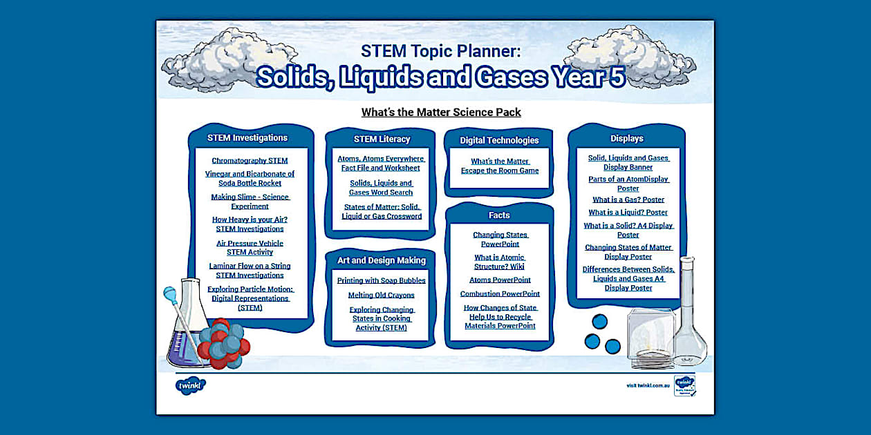STEM Topic Planner: Solids, Liquids and Gases Yr 5 - Twinkl