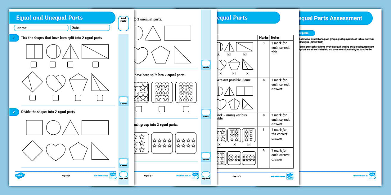 Equal and Unequal Parts Assessment (teacher made) - Twinkl