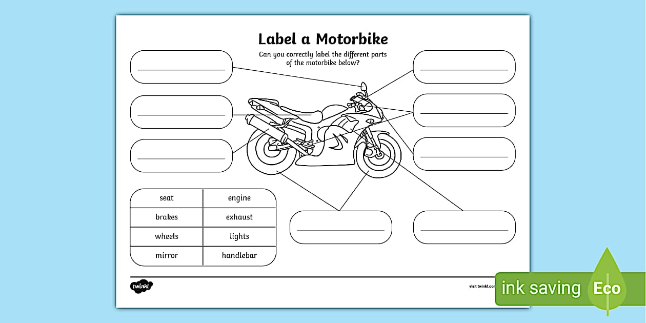 Label a Motorbike Activity Sheet (teacher made) - Twinkl