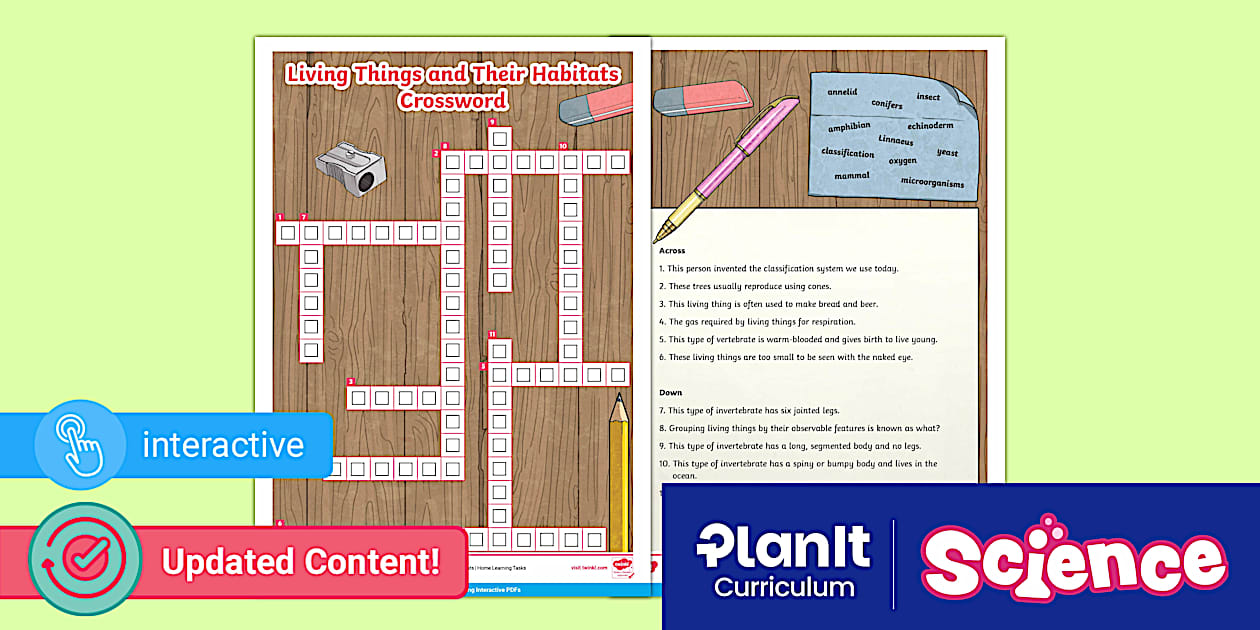 Y6 Science Living Things and Their Habitats Interactive Crossword