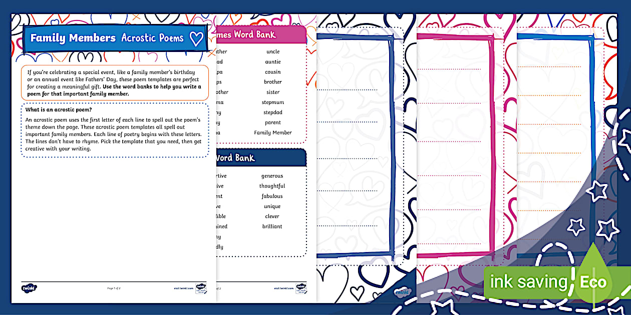 Family Members Acrostic Poems (teacher made) - Twinkl