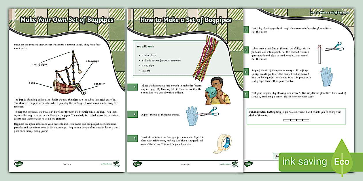 👉 Make Your Own Set of Bagpipes (Teacher-Made) - Twinkl