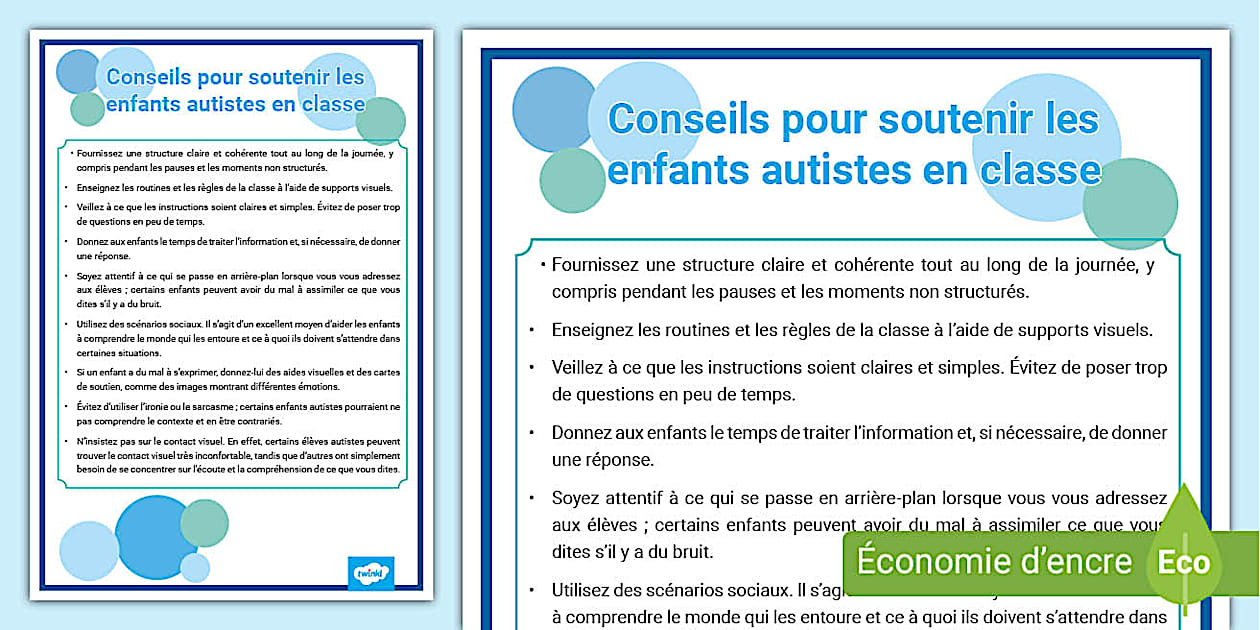 Conseils pour soutenir les enfants autistes en classe