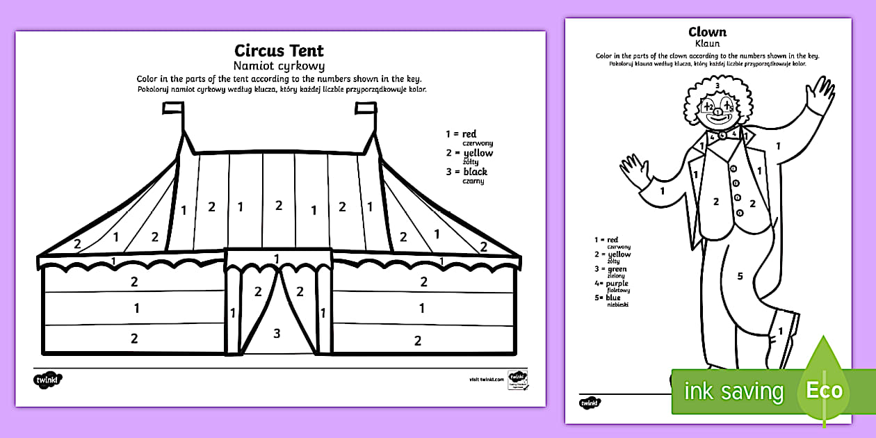 Circus Color by Number English/Polish - Circus Color by Number