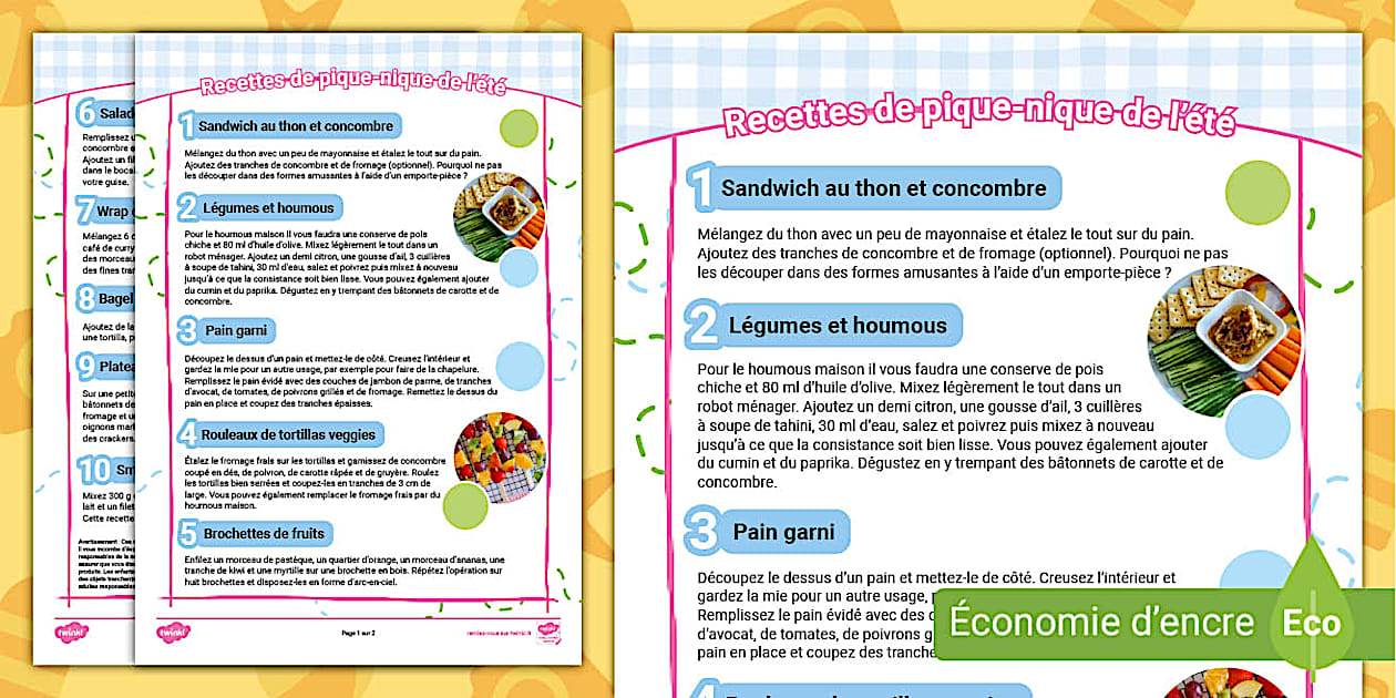 Recettes pour pique-nique en été (teacher made) - Twinkl