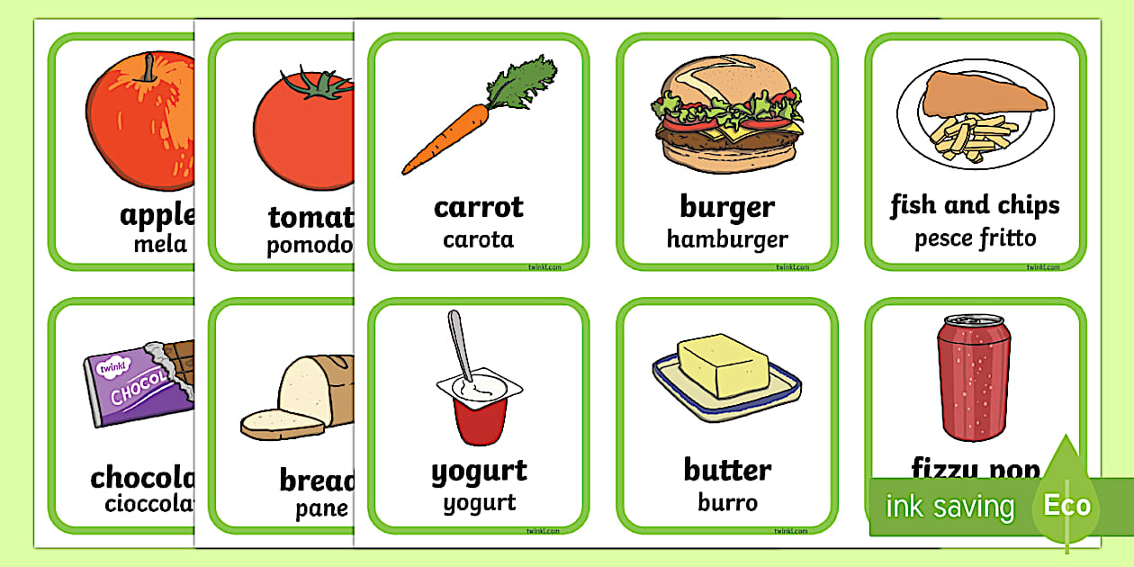 Healthy and Unhealthy Foods Sorting Activity English/Italian - Healthy And