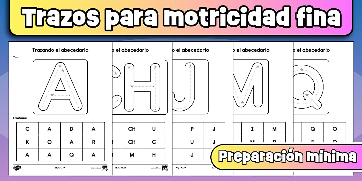 Hojas de trazo del abecedario para motricidad fina