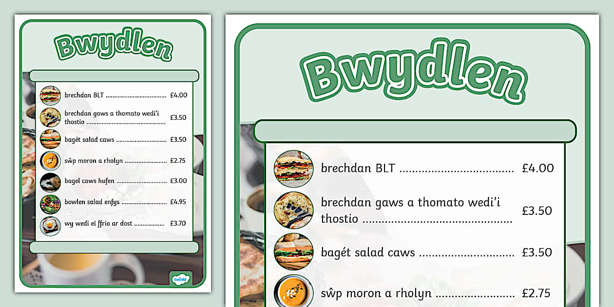 Bwydlen Chwarae Rôl (teacher made) - Twinkl