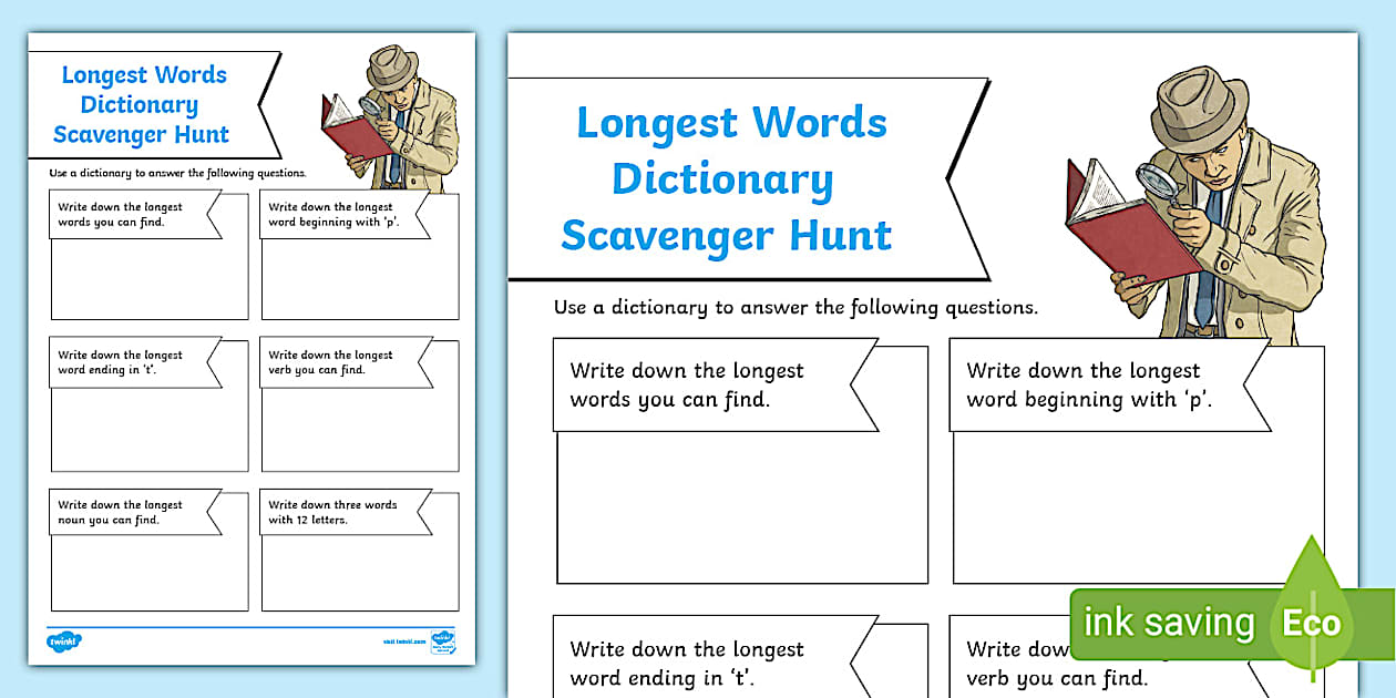 Really Long Words Dictionary Scavenger Hunt - Twinkl