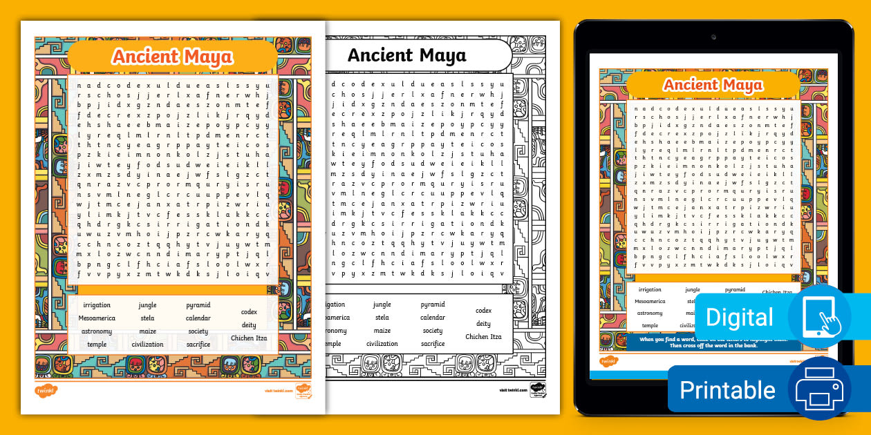 Ancient Mayans Word Search for 6th-8th Grade (Teacher-Made)