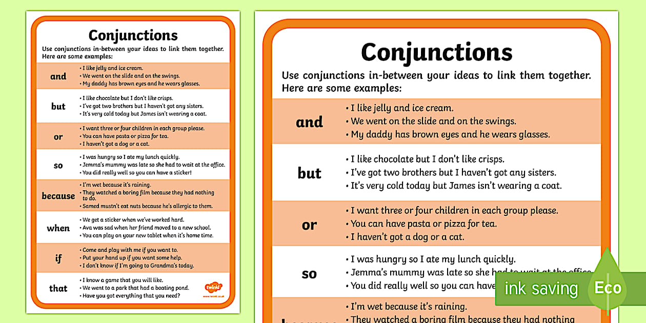 Conjunctions Examples Word Mat - KS1 (teacher made) - Twinkl