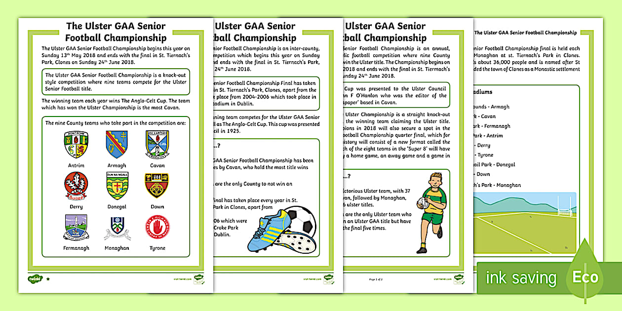 Ulster GAA Football Championship Differentiated Reading Comprehension ...