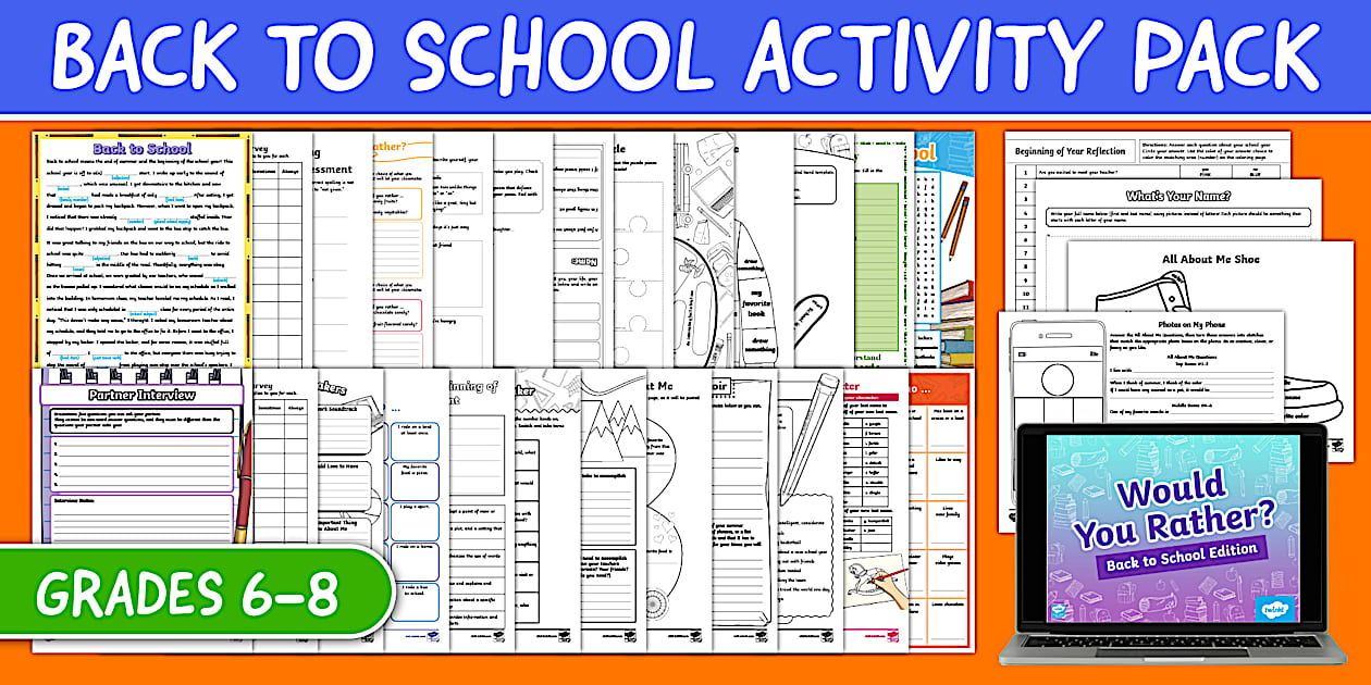 Back to School Pack for 6th-8th Grade