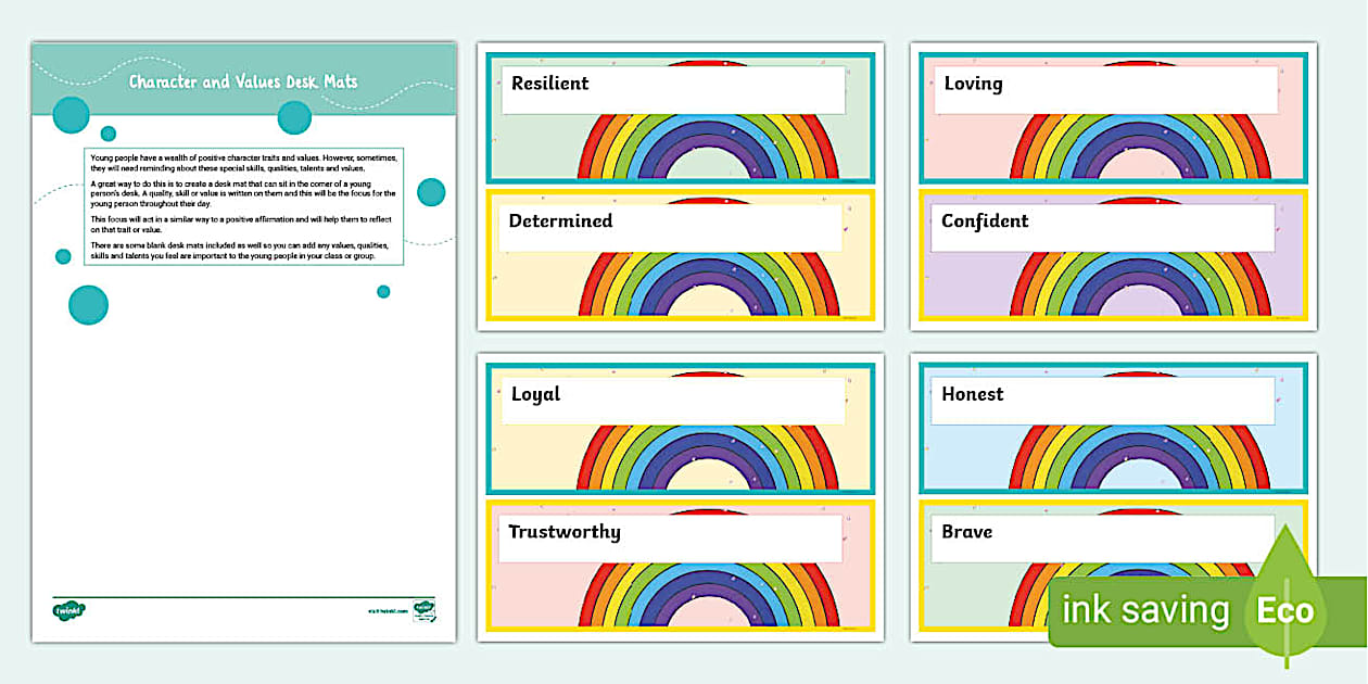 Character and Values Desk Mats (teacher made) - Twinkl