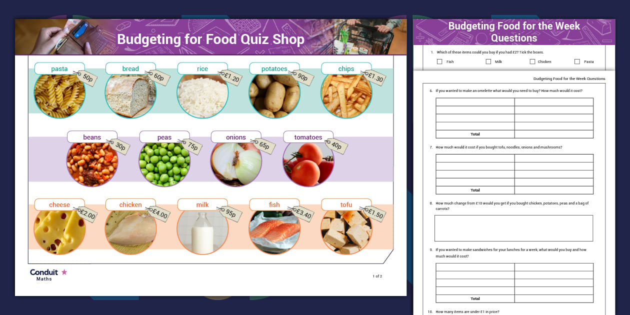 Reinforcing Life Skills: Budgeting For Food Activity Sheet