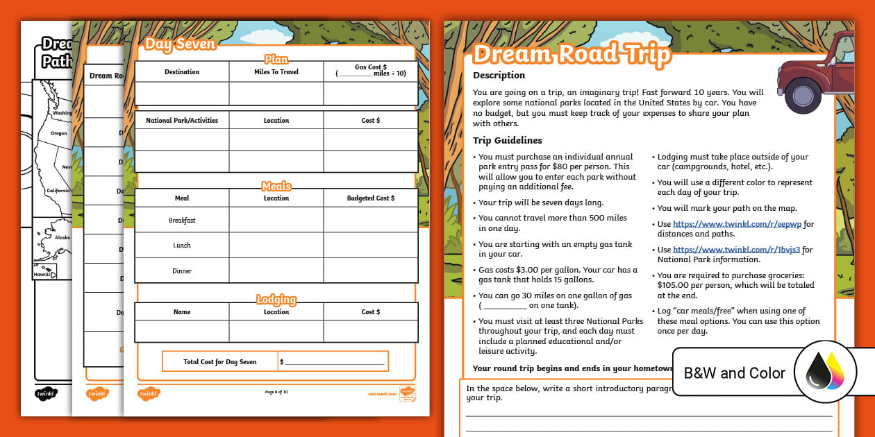 Sixth Grade Dream Road Trip Project (teacher made) - Twinkl