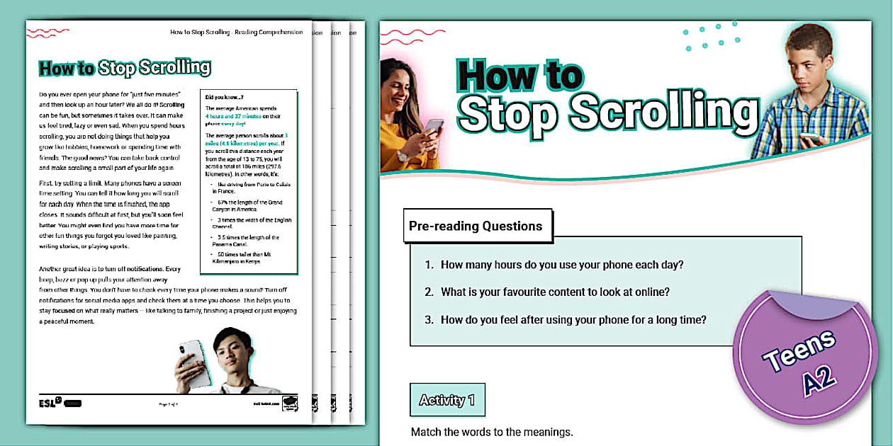 Teens' ESL Reading: Stop Scrolling Online (profesor hizo)