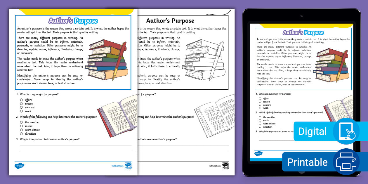 Fourth Grade Author's Purpose Reading Passage Comprehension
