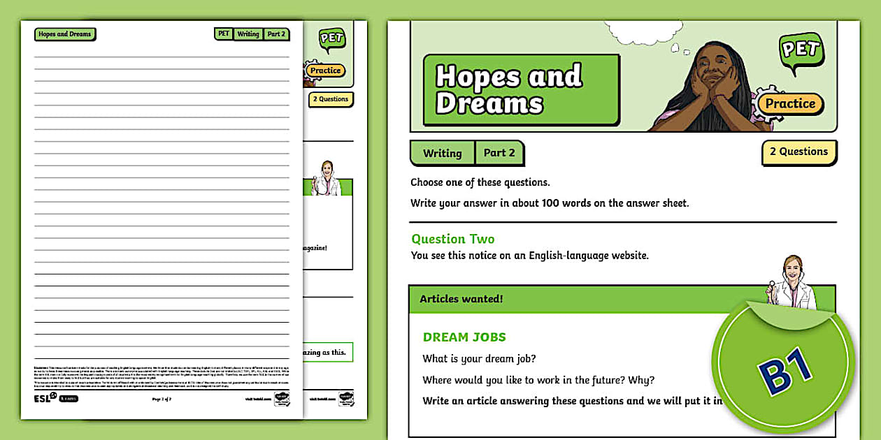 B1 Preliminary (PET) - Writing - Part 2 (Hopes and Dreams)