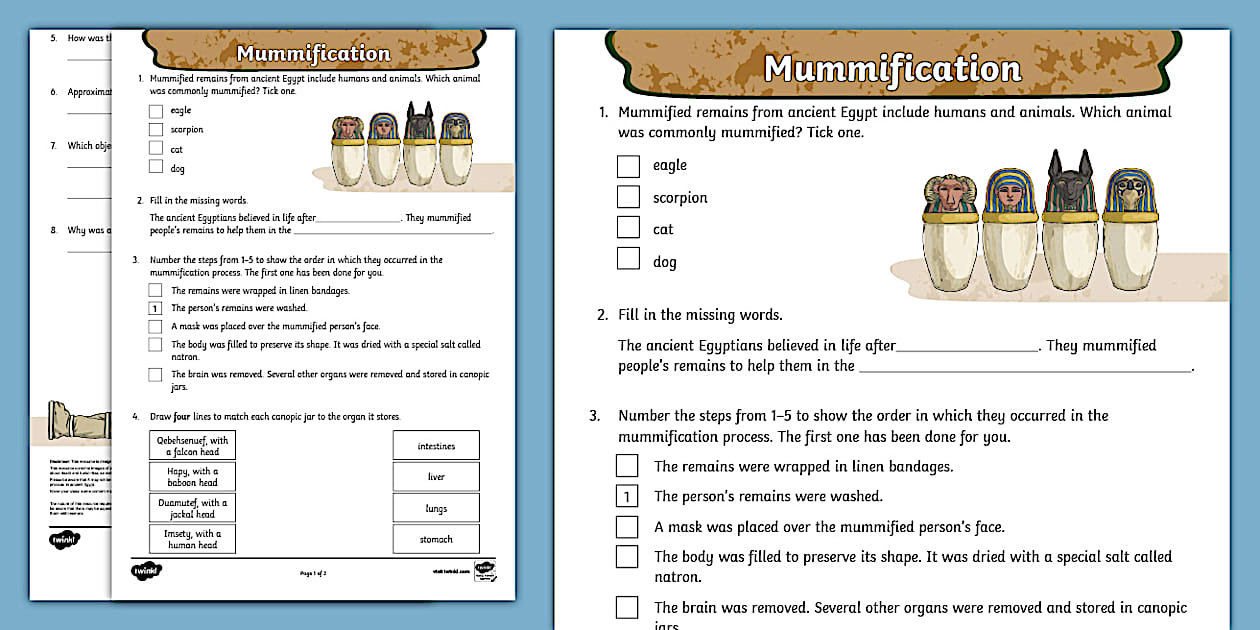 The Ancient Egyptians Mummification Quiz - Twinkl - KS2