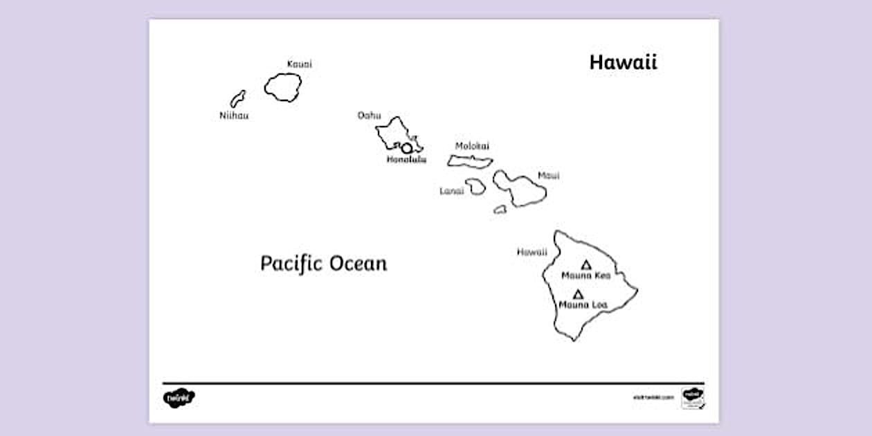 Hawaiian Islands Map Colouring | Colouring Sheets - Twinkl